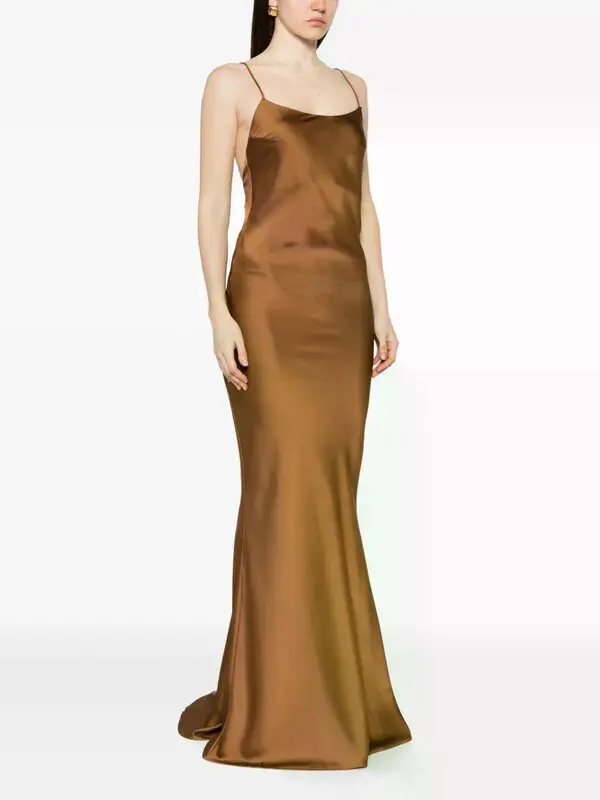 Andamane Ninfea Ruched Open-back Maxi Dress - Brown