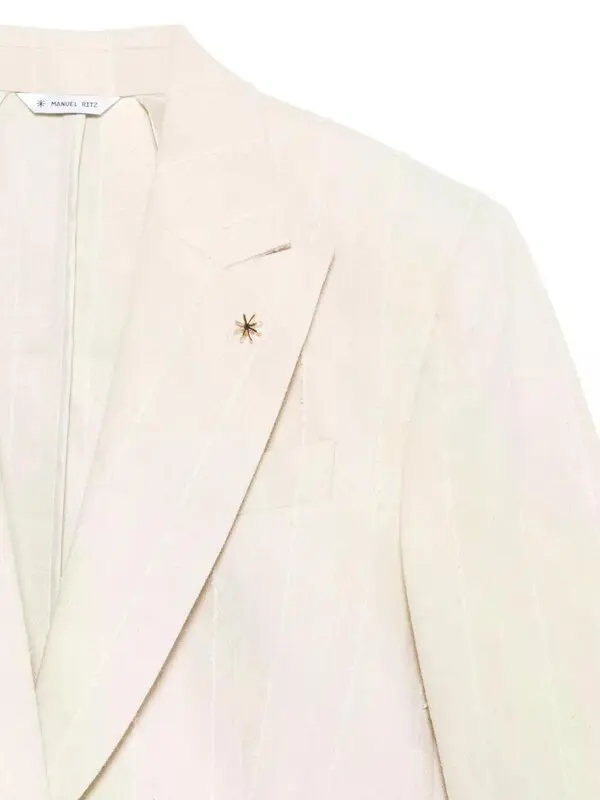 MANUEL RITZ Pinstripe Pattern Peak-lapel Jacket - Neutrals