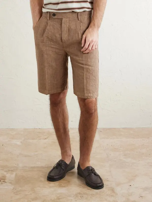 Massimo Alba Alaccia Straight-leg Pleated Linen Shorts