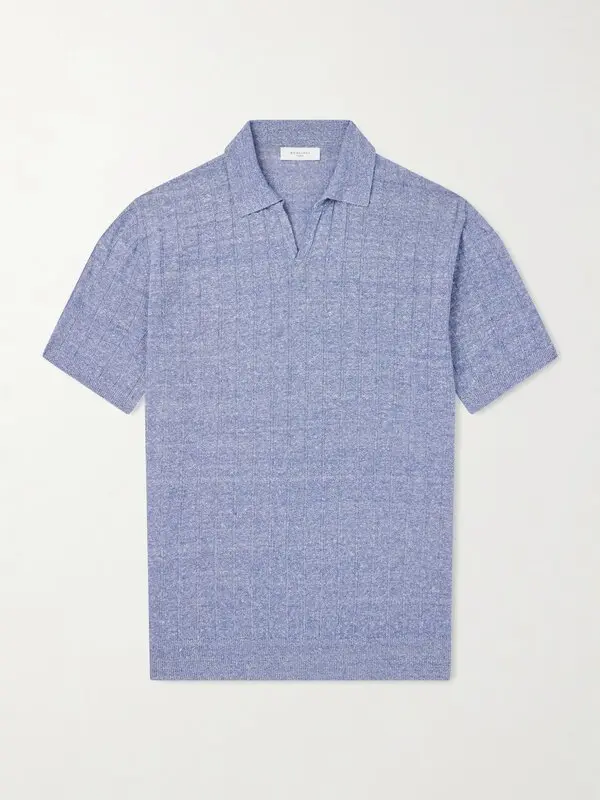 Boglioli Ribbed Linen And Cotton-blend Polo Shirt - Blue