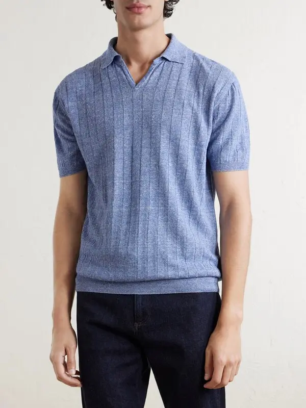 Boglioli Ribbed Linen And Cotton-blend Polo Shirt - Blue