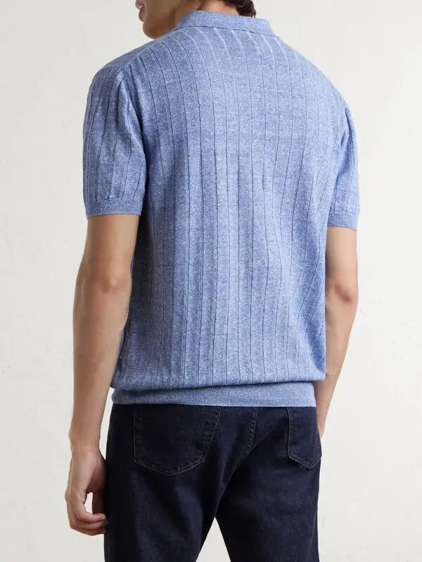Boglioli Ribbed Linen And Cotton-blend Polo Shirt - Blue