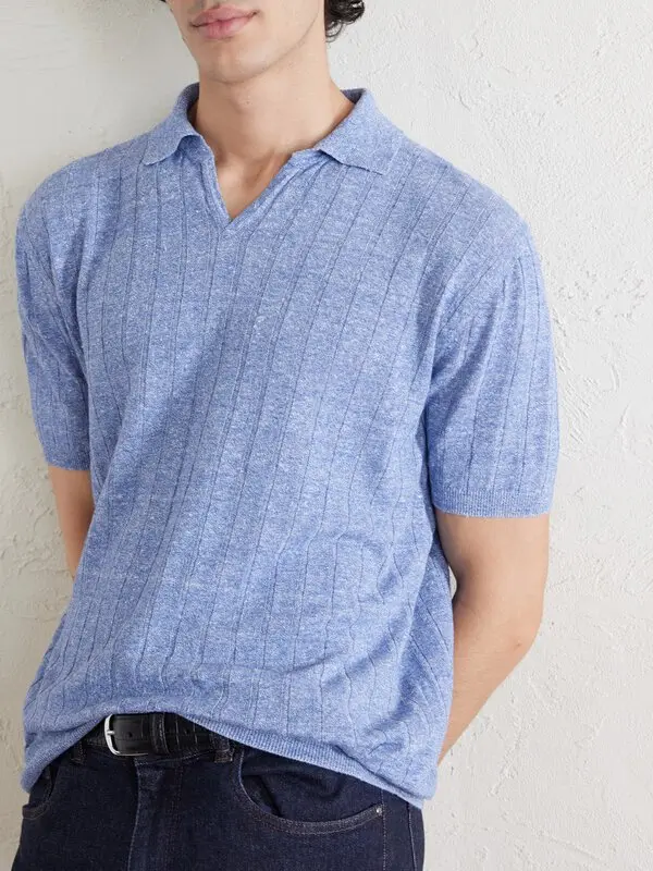 Boglioli Ribbed Linen And Cotton-blend Polo Shirt - Blue