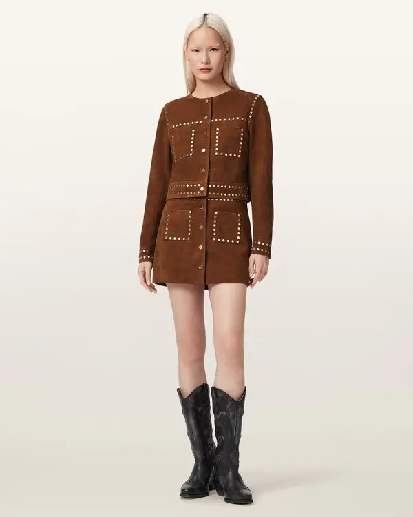 ALLSAINTS Alice Suede Studded Trucker Jacket