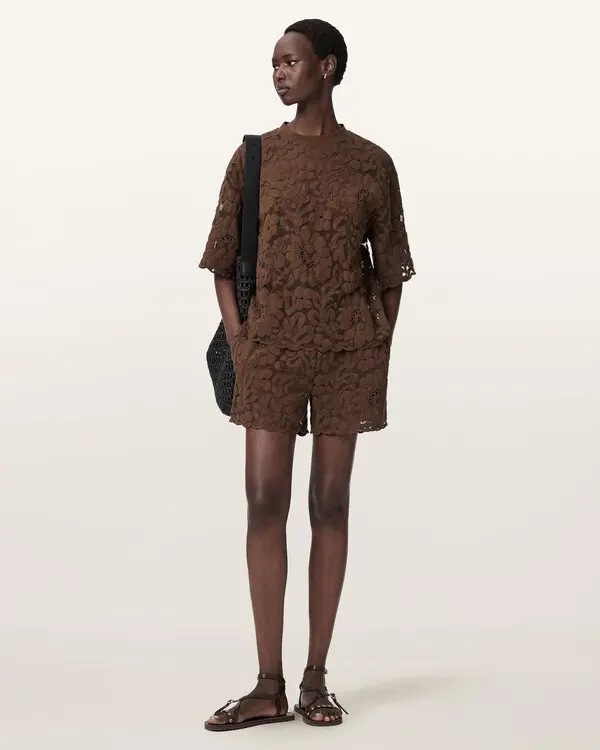 ALLSAINTS Amelie Relaxed Lace Shorts - Brown