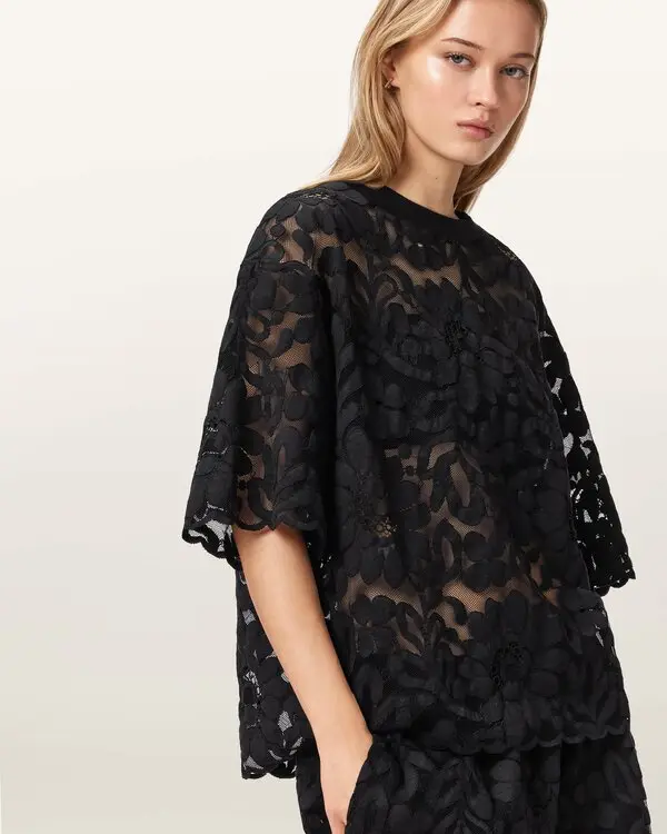 ALLSAINTS Amelie Lace T-shirt - Black