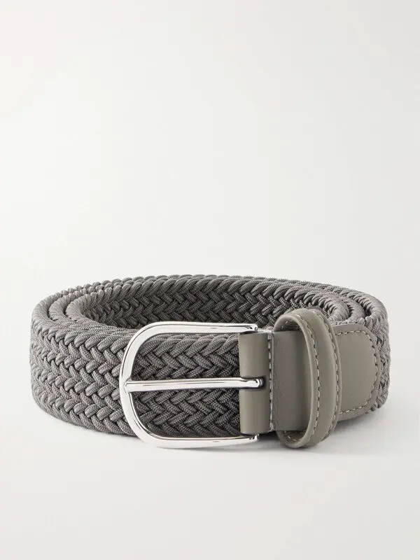 Anderson's 3.5cm Leather-trimmed Woven Elastic Belt