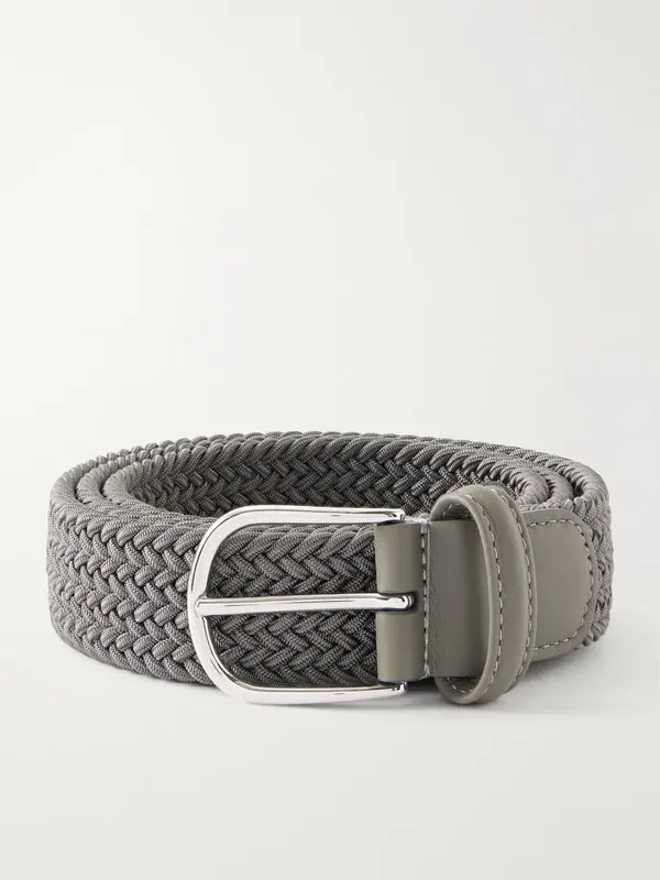 Anderson's 3.5cm Leather-trimmed Woven Elastic Belt