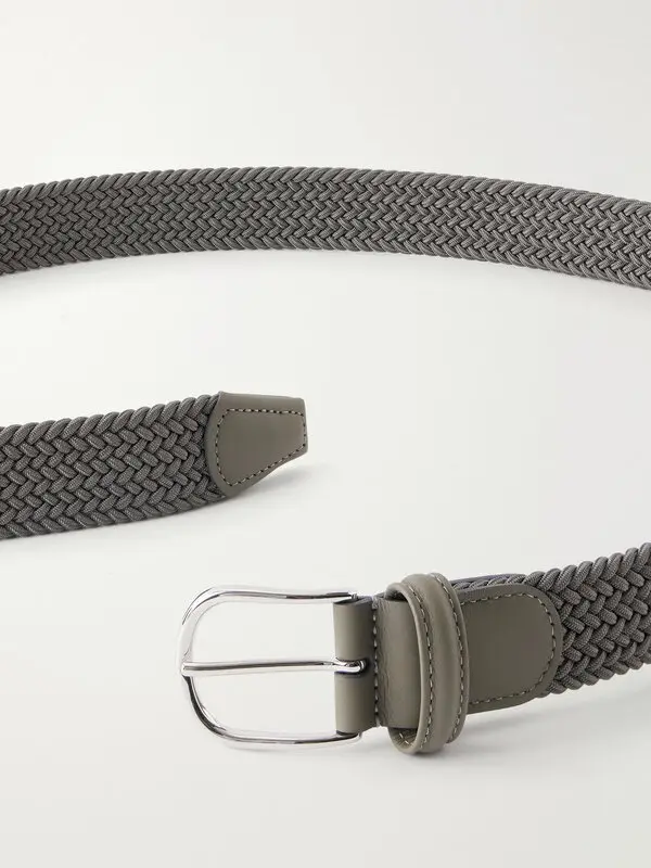 Anderson's 3.5cm Leather-trimmed Woven Elastic Belt
