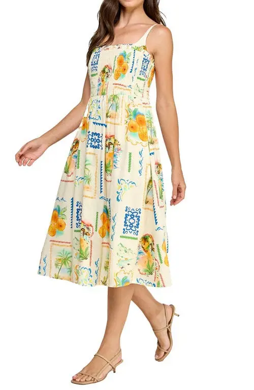 LAYERED WITH LOVE Cecelia Print Linen Blend Midi Sundress