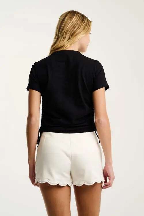 Lisa Todd Tie One On Tee With Heart Embroidery And Adjustable Side Ties - Black