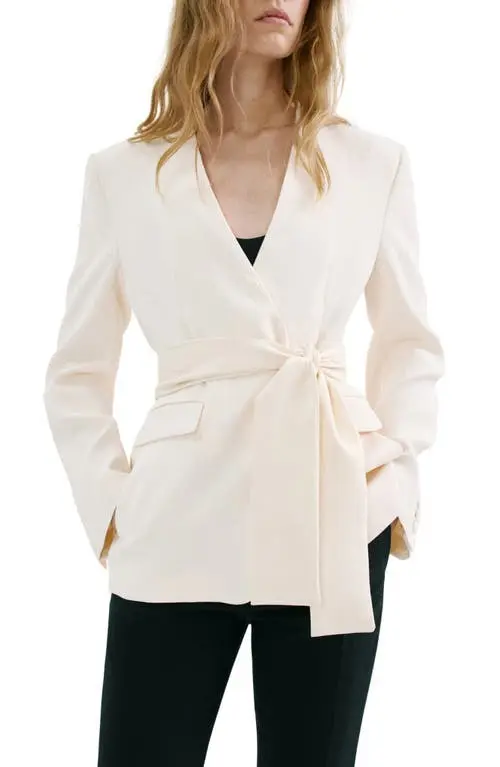 Mango Collarless Tie Waist Jacket With Scarf