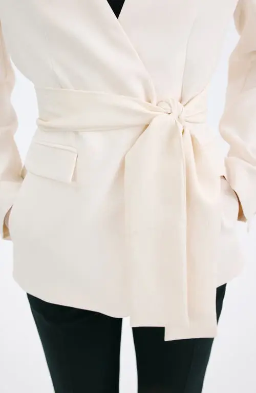 Mango Collarless Tie Waist Jacket With Scarf