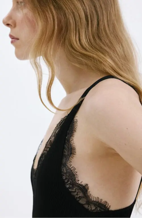 Mango Lace Detail Asymmetric Knit Top