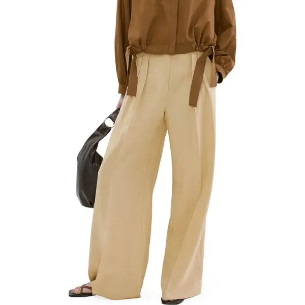 Mango Pleated Wide-leg Trousers - Mustard