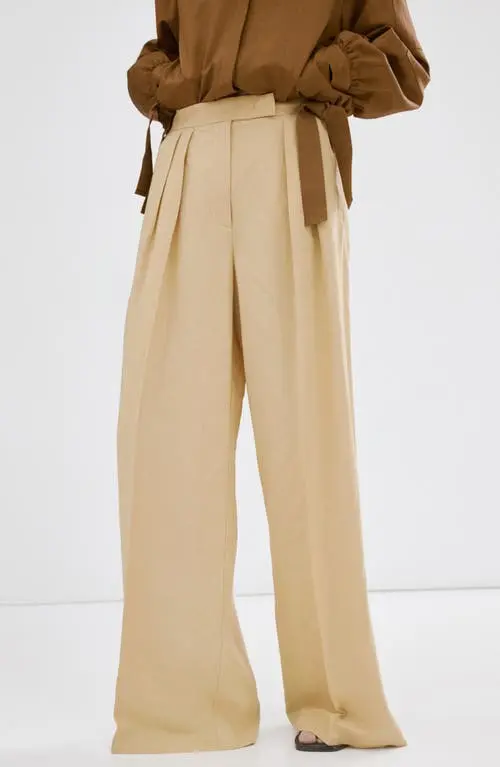 Mango Pleated Wide-leg Trousers - Mustard