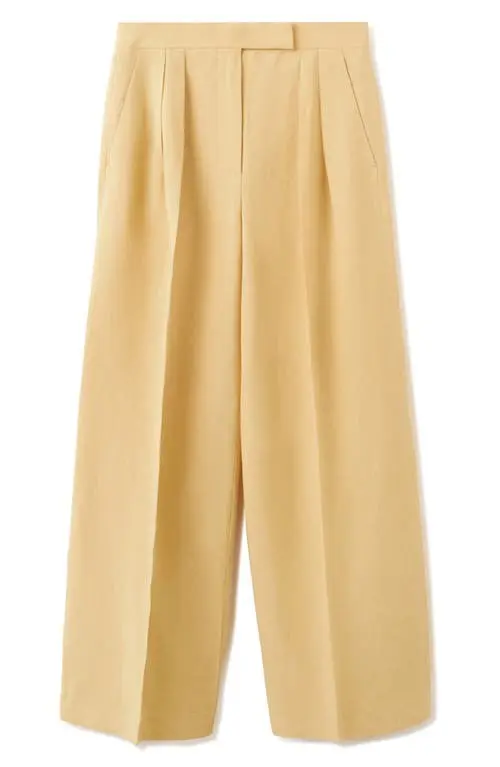 Mango Pleated Wide-leg Trousers - Mustard