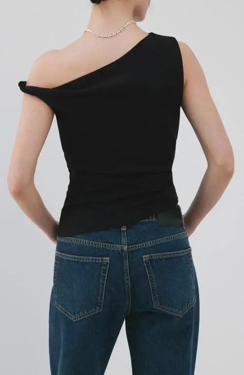 Mango Asymmetric Ruched Top - Black
