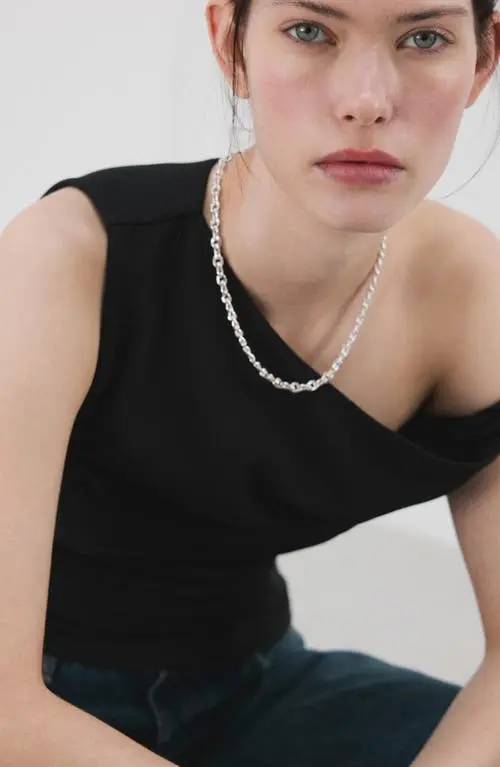 Mango Asymmetric Ruched Top - Black