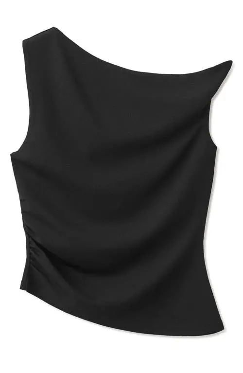 Mango Asymmetric Ruched Top - Black
