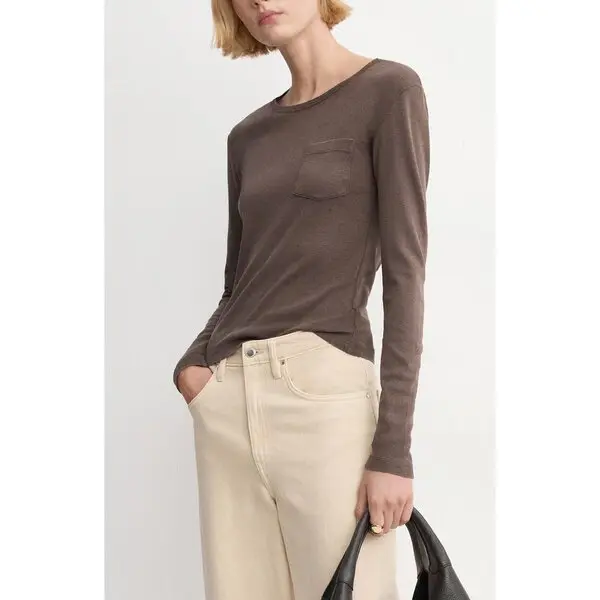 Mango Regular Fit Long Sleeve T-shirt - Brown