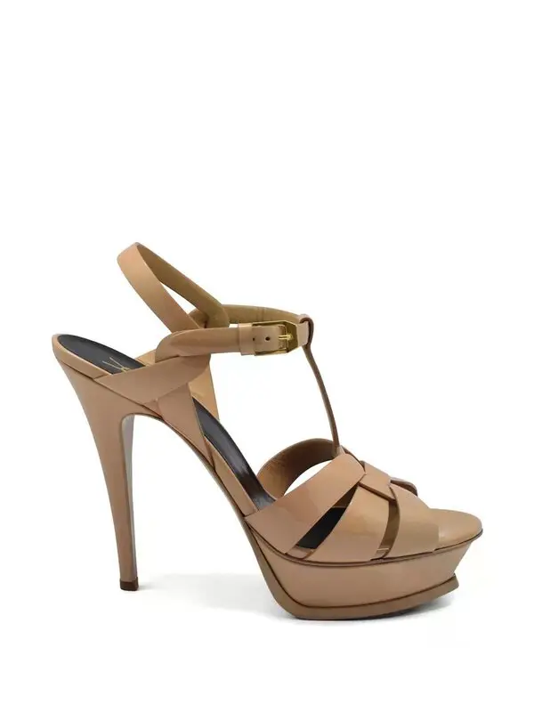 Saint Laurent Leather Platform Sandals - Neutrals