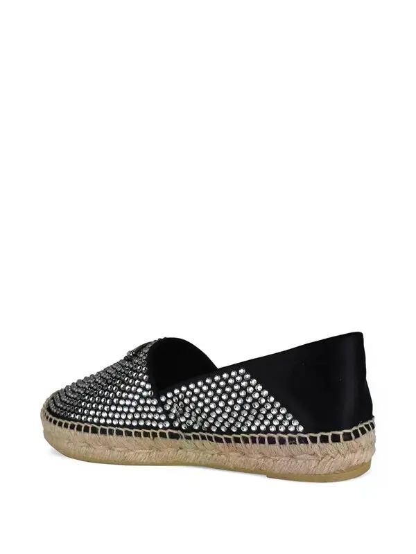Prada Crystal Embellished Canvas Espadrilles With Metal Logo