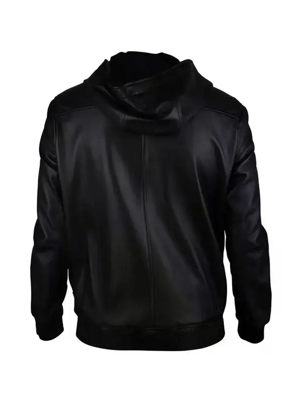Philipp Plein Hooded Logo Leather Jacket - Black