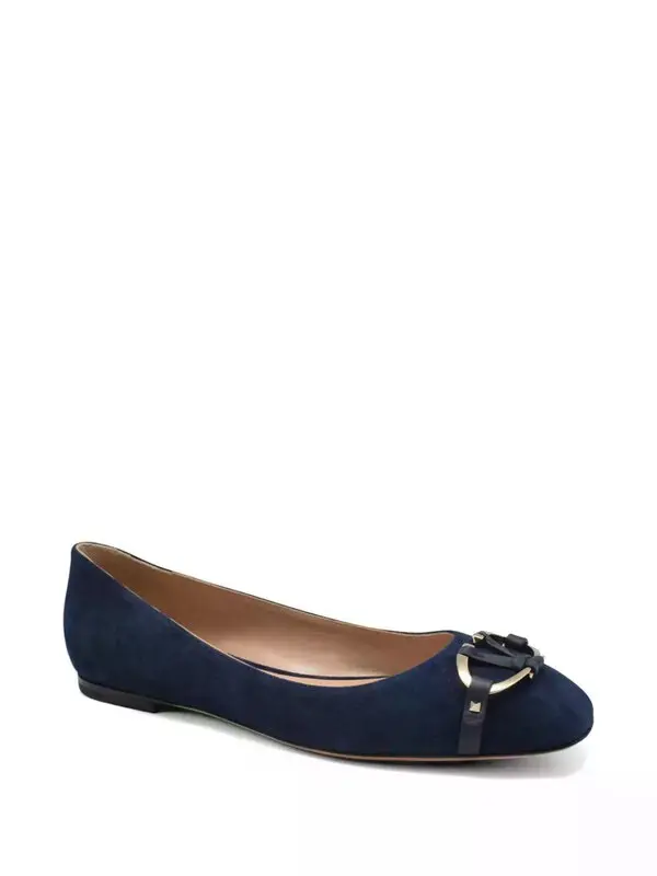 Valentino Garavani Navy Suede Logo Ballerinas