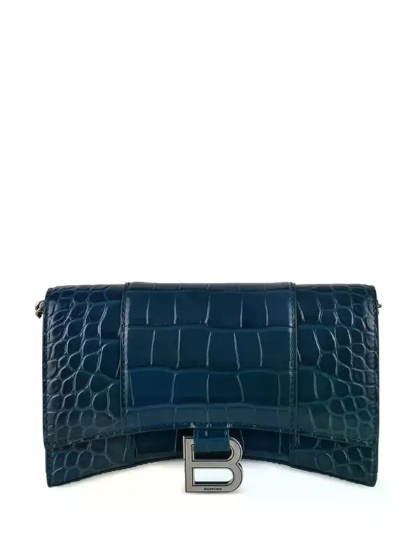 Balenciaga Hourglass Croc-embossed Wallet - Blue