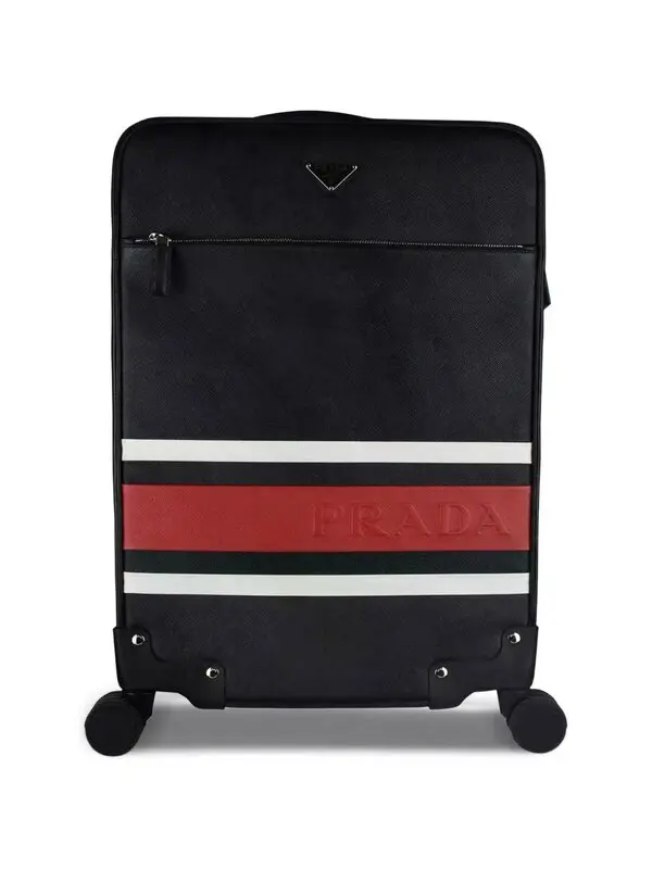 Prada Striped Logo Leather Suitcase - Black