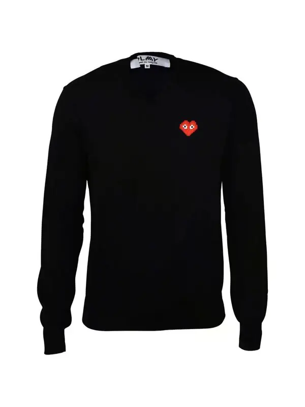 Play Comme Des Garcon V-neck Wool Sweater With Heart Detail