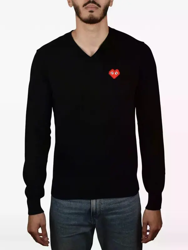 Play Comme Des Garcon V-neck Wool Sweater With Heart Detail