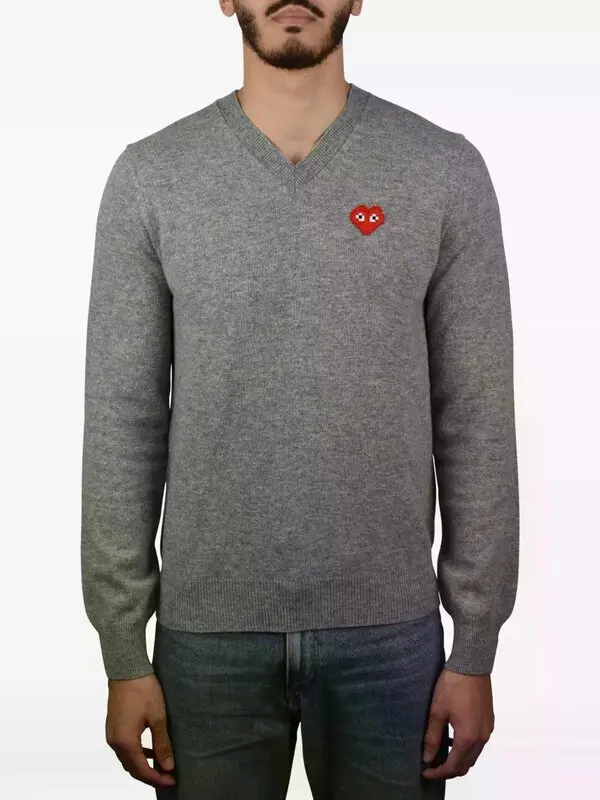 Comme Des Garçons V-neck Sweater With Heart Embellishment