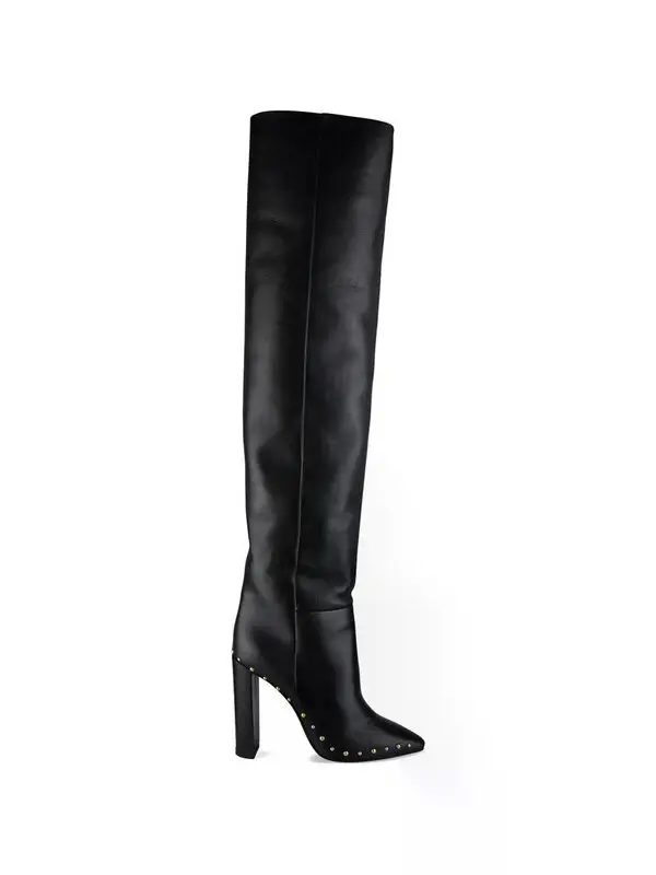 Saint Laurent Pointed Toe Leather Boots With Stud Embellishment