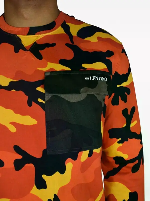 Valentino Garavani Camouflage Crew Neck Sweater With Chest Pocket - Orange