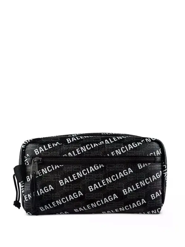 Balenciaga Logo Print Wash Bag - Black