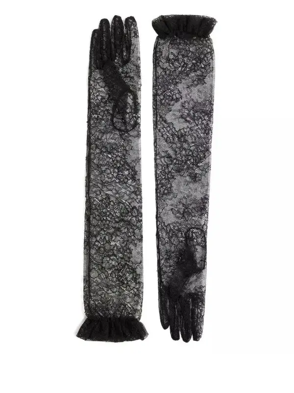 Valentino Garavani Vlogo Signature Lace Gloves - Black