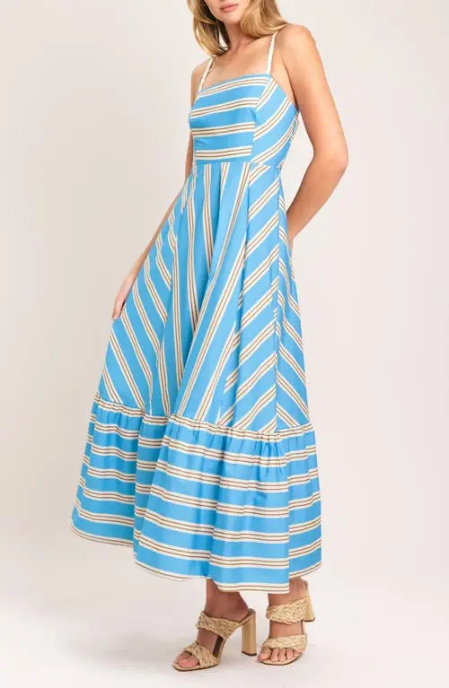FLYING TOMATO Directional Stripe Cotton Midi Dress - Light Blue