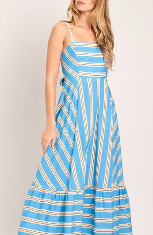 FLYING TOMATO Directional Stripe Cotton Midi Dress - Light Blue