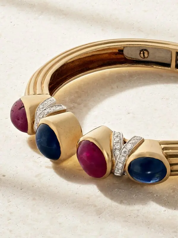 ELEUTERI David Webb Vintage 18-karat Gold, Platinum, Ruby, Sapphire, And Diamond Bangle