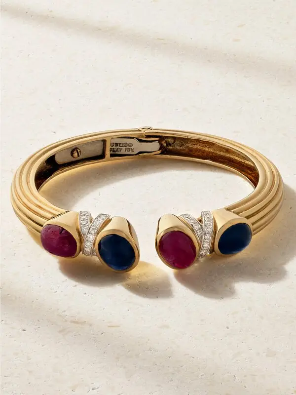 ELEUTERI David Webb Vintage 18-karat Gold, Platinum, Ruby, Sapphire, And Diamond Bangle - Multi