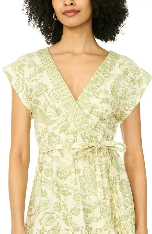 Vince Camuto Printed Tie Waist Midi Dress