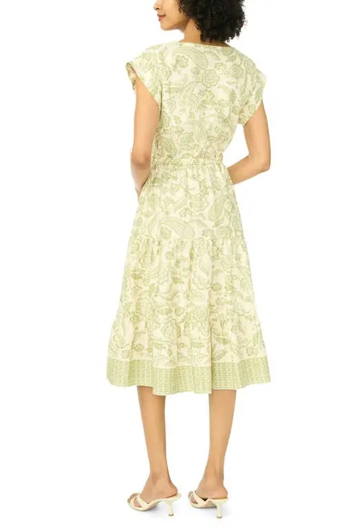Vince Camuto Printed Tie Waist Midi Dress
