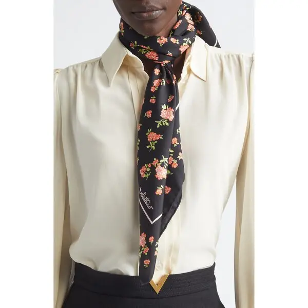 Valentino Garavani Mazzetto Coriandolo Silk Square Scarf - Black/rose