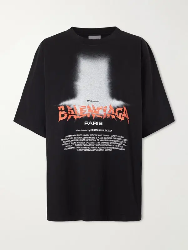 Balenciaga Printed Cotton-blend T-shirt - Black
