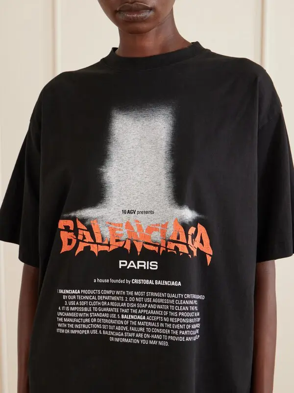 Balenciaga Printed Cotton-blend T-shirt - Black