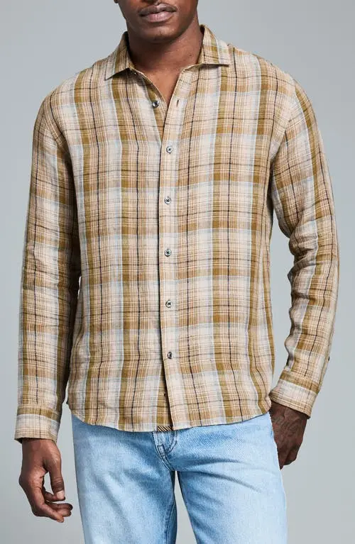 Billy Reid Cedar Dobby Plaid Linen Button-up Shirt - Olive Multi