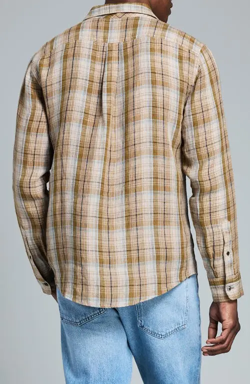 Billy Reid Cedar Dobby Plaid Linen Button-up Shirt - Olive Multi