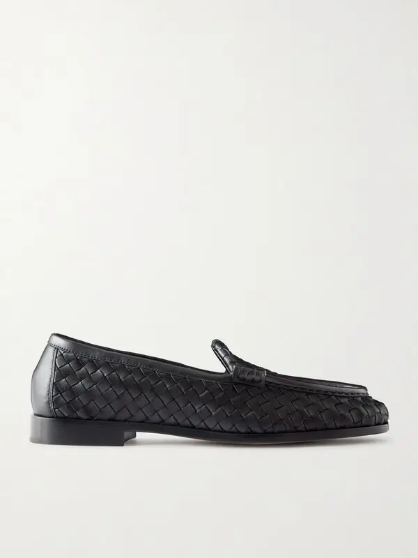 Bottega Veneta Silenzio Intrecciato Leather Loafers - Black